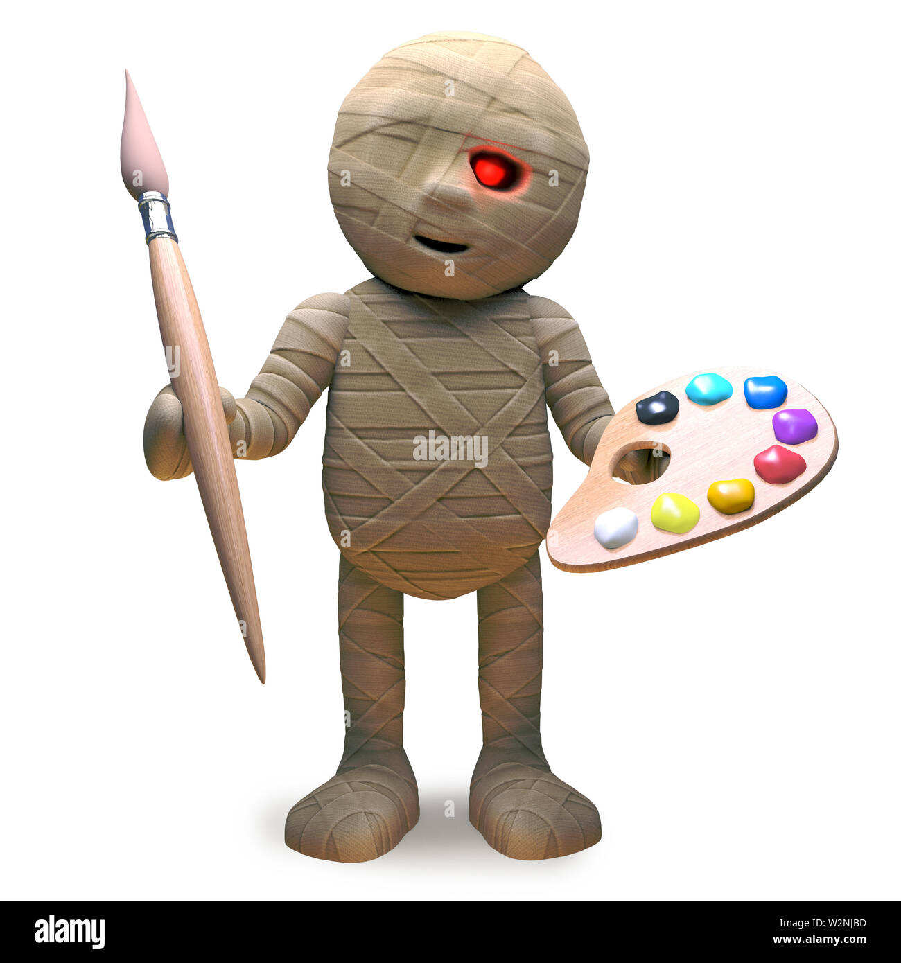 Funny undead Egyptian mummy is a great painter with his brush and ...