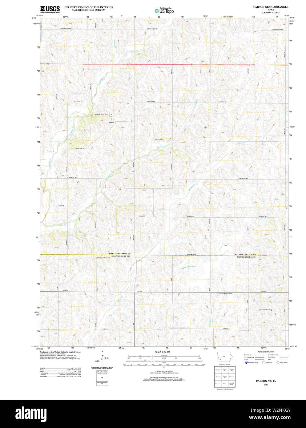 USGS TOPO Maps Iowa IA Carson NE 20130412 TM Restoration Stock Photo ...