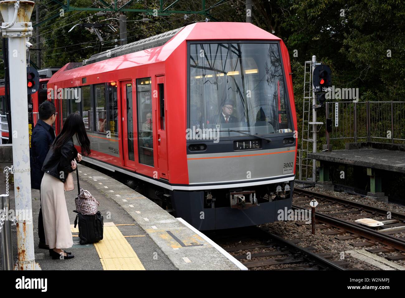 Train on the Hakone Tozan line,the mountain climbing railroad line in ...
