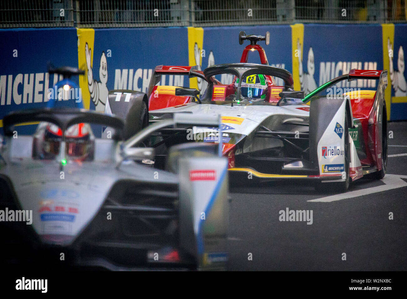 Lucas Di Grassi racing the street track of the Julius Bär Formula E ...