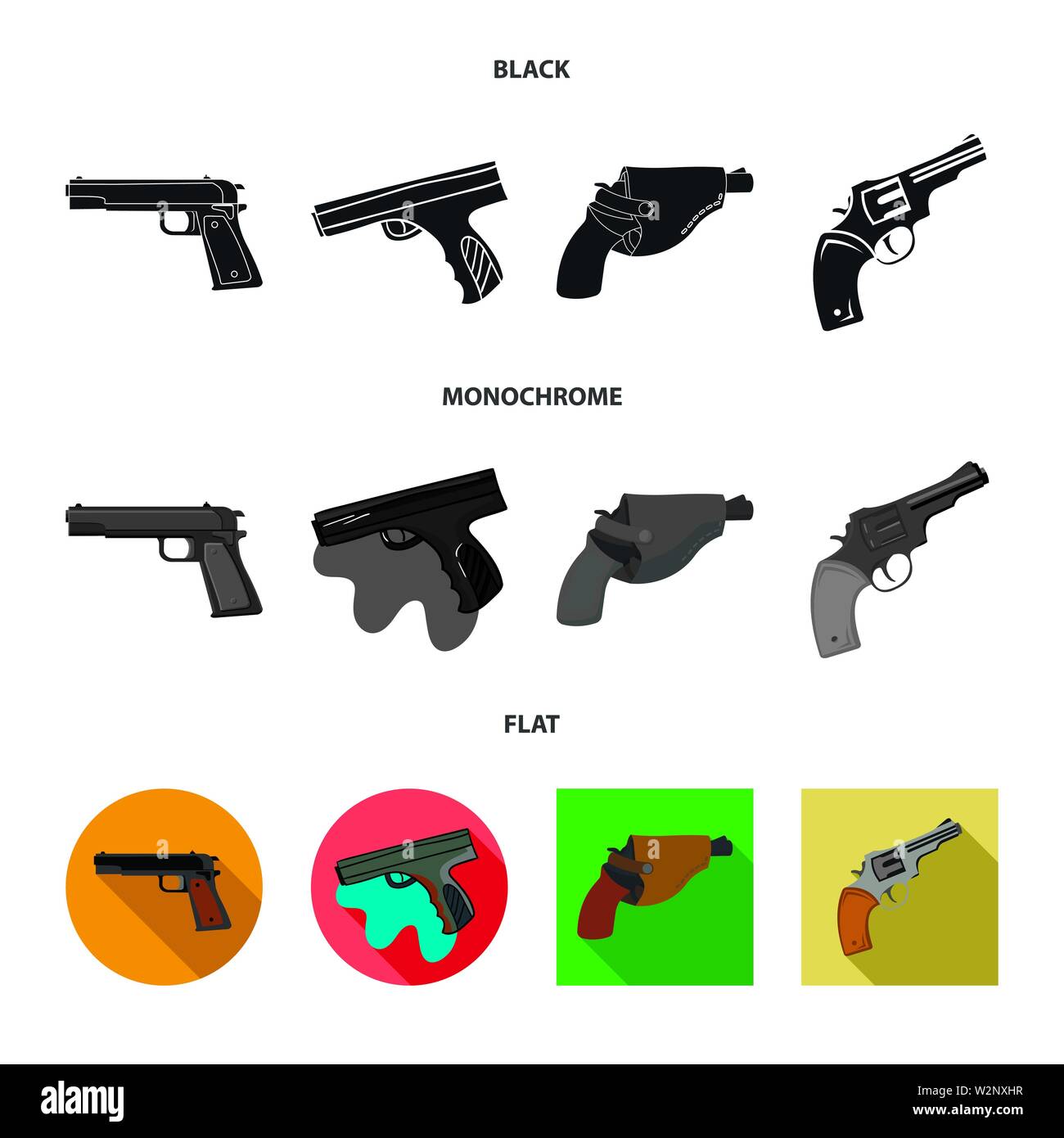 Vector design of revolver and pistol icon. Set of revolver and trigger ...
