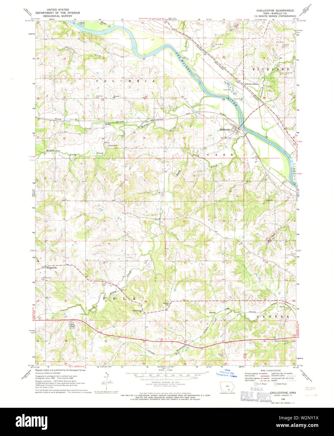 USGS TOPO Maps Iowa IA Chillicothe 174303 1968 24000 Restoration Stock ...