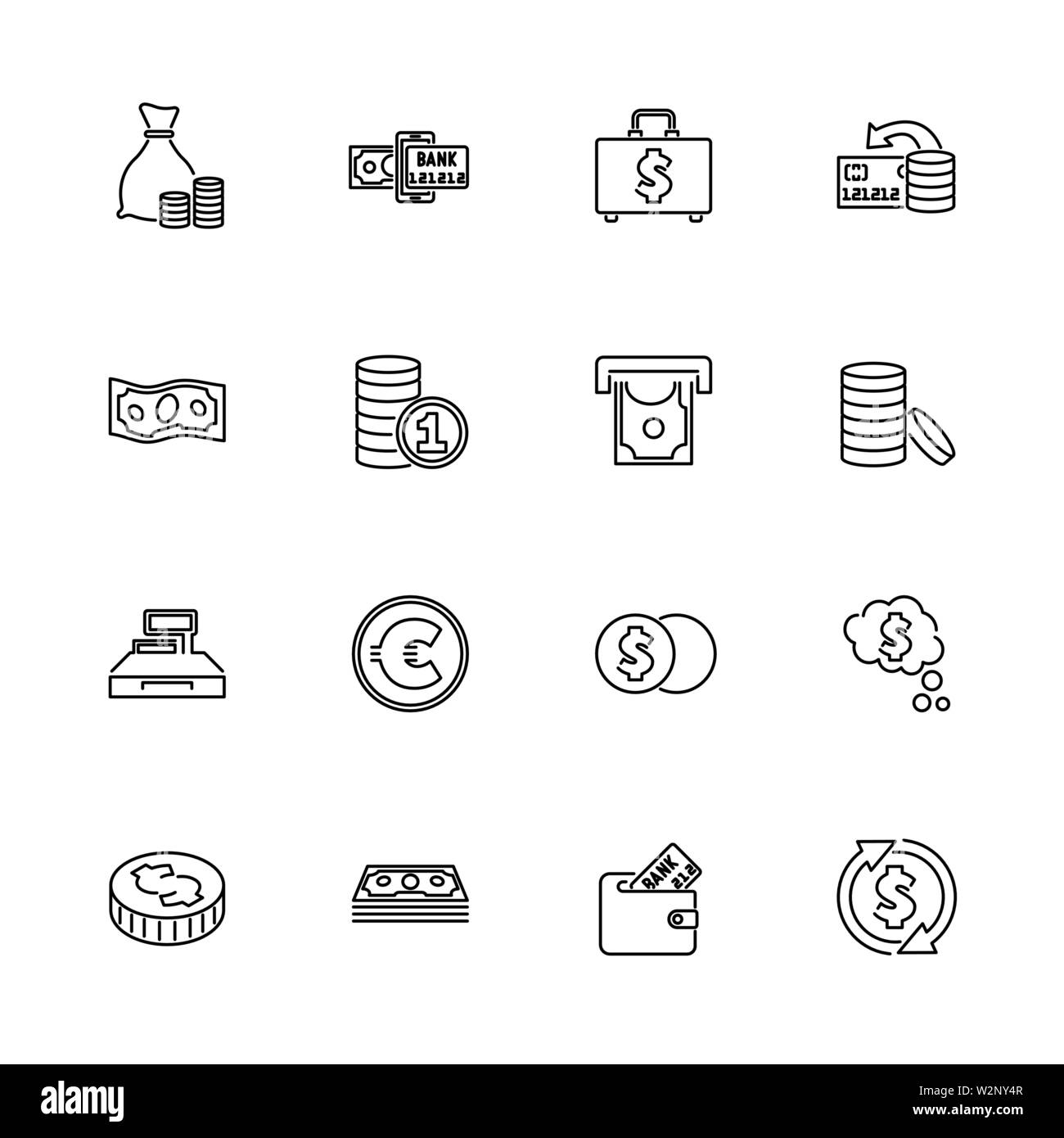 Money and Finance outline icons set - Black symbol on white background ...