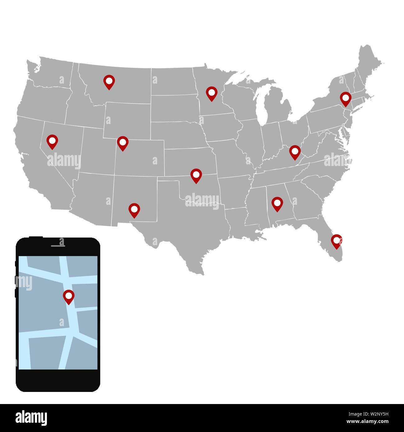 usa map with location pointers. Vector eps10 Stock Vector Image & Art - Alamy