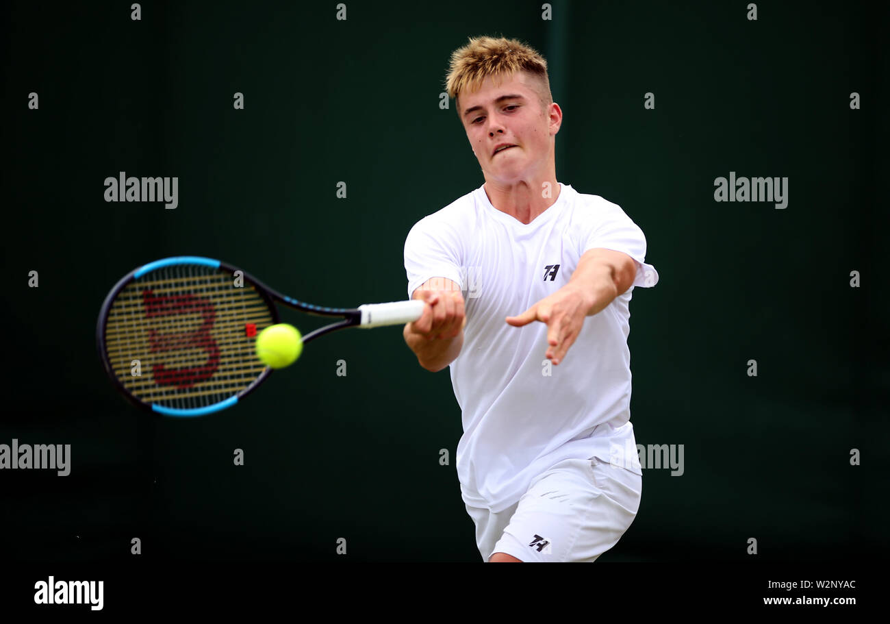 Arthur Fery in action during the Boys singles on day nine of the ...