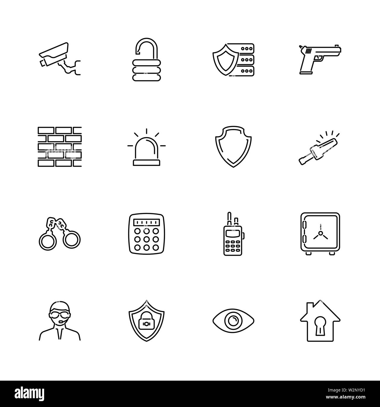 Security, Safety outline icons set - Black symbol on white background ...