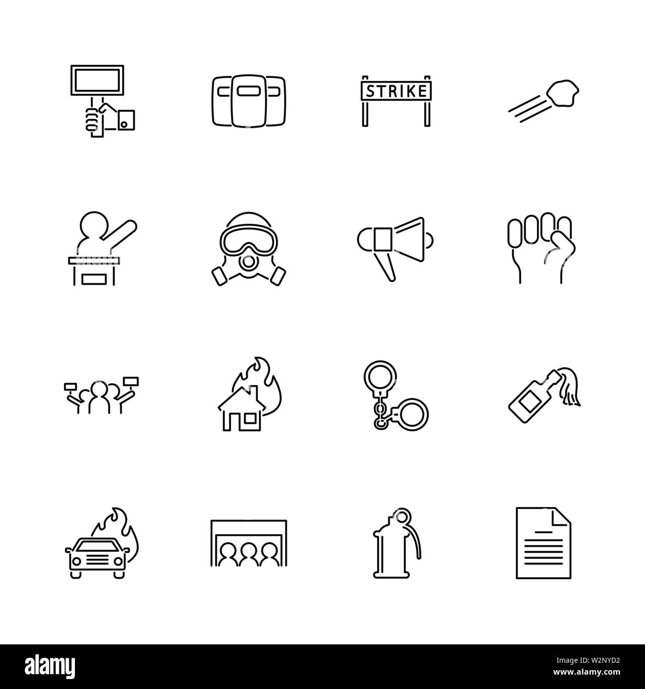 Protest, Strike outline icons set - Black symbol on white background ...