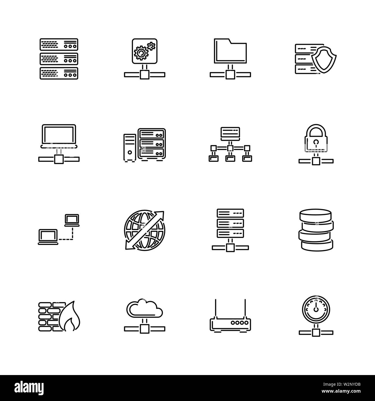 Network Servers outline icons set - Black symbol on white background ...