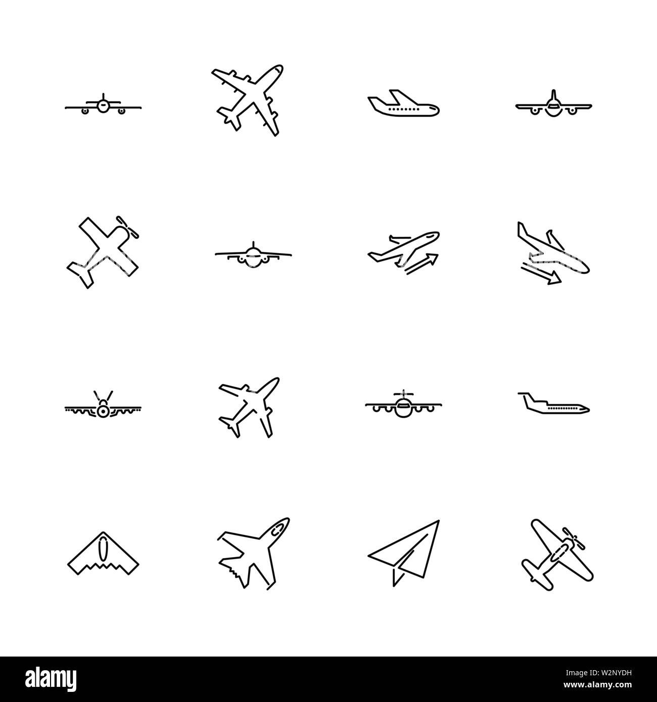 Planes, Aircraft outline icons set - Black symbol on white background ...