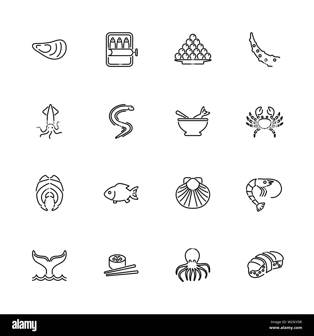 Sea Food, Restaurant Menu outline icons set - Black symbol on white ...