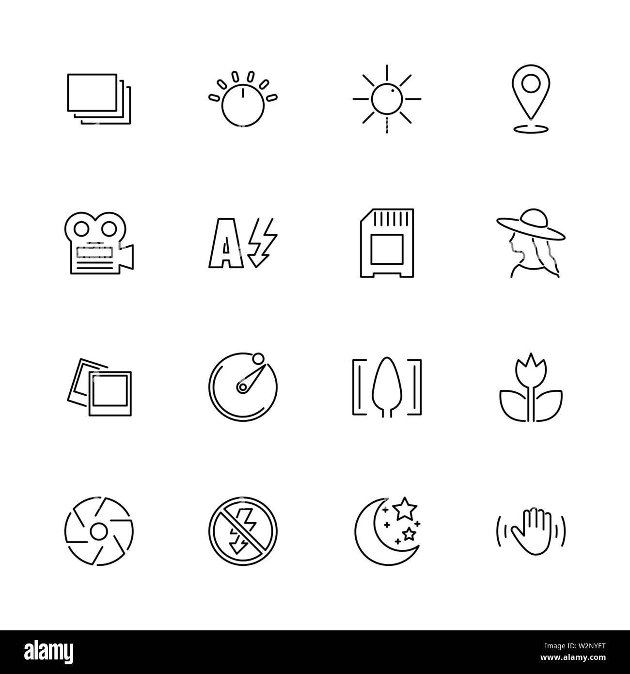 Photo, Video Mode outline icons set - Black symbol on white background ...