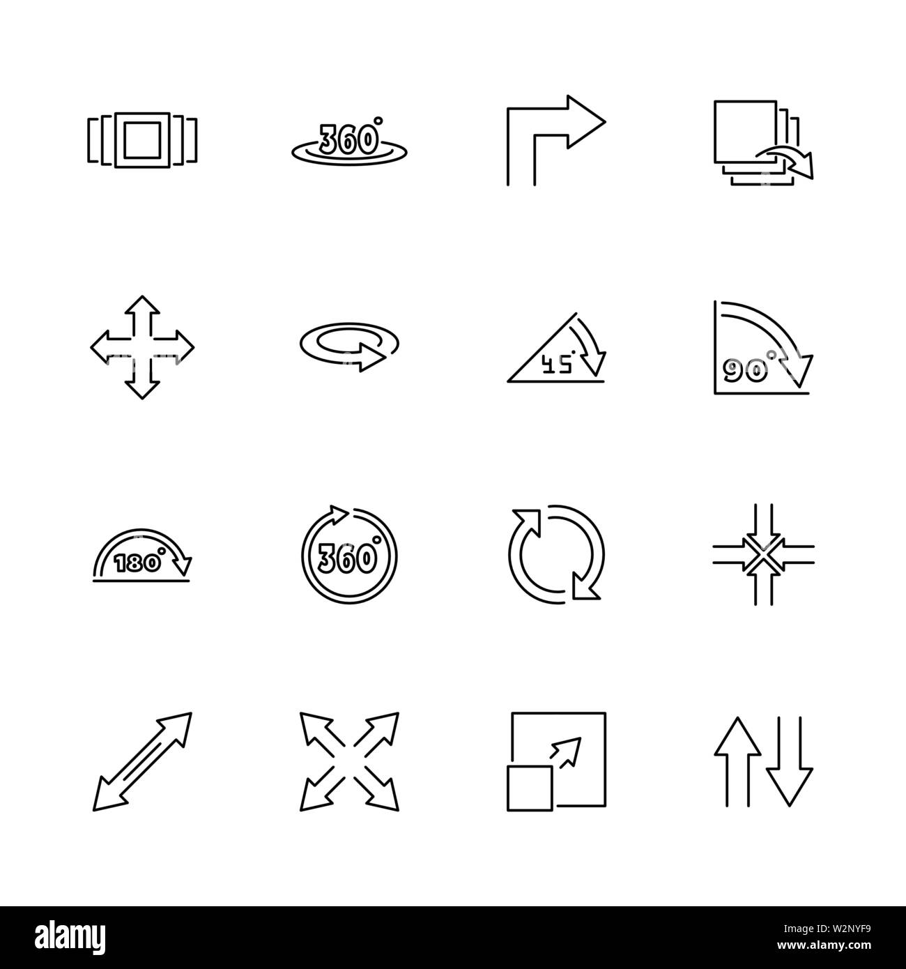 Rotate Arrows outline icons set - Black symbol on white background ...