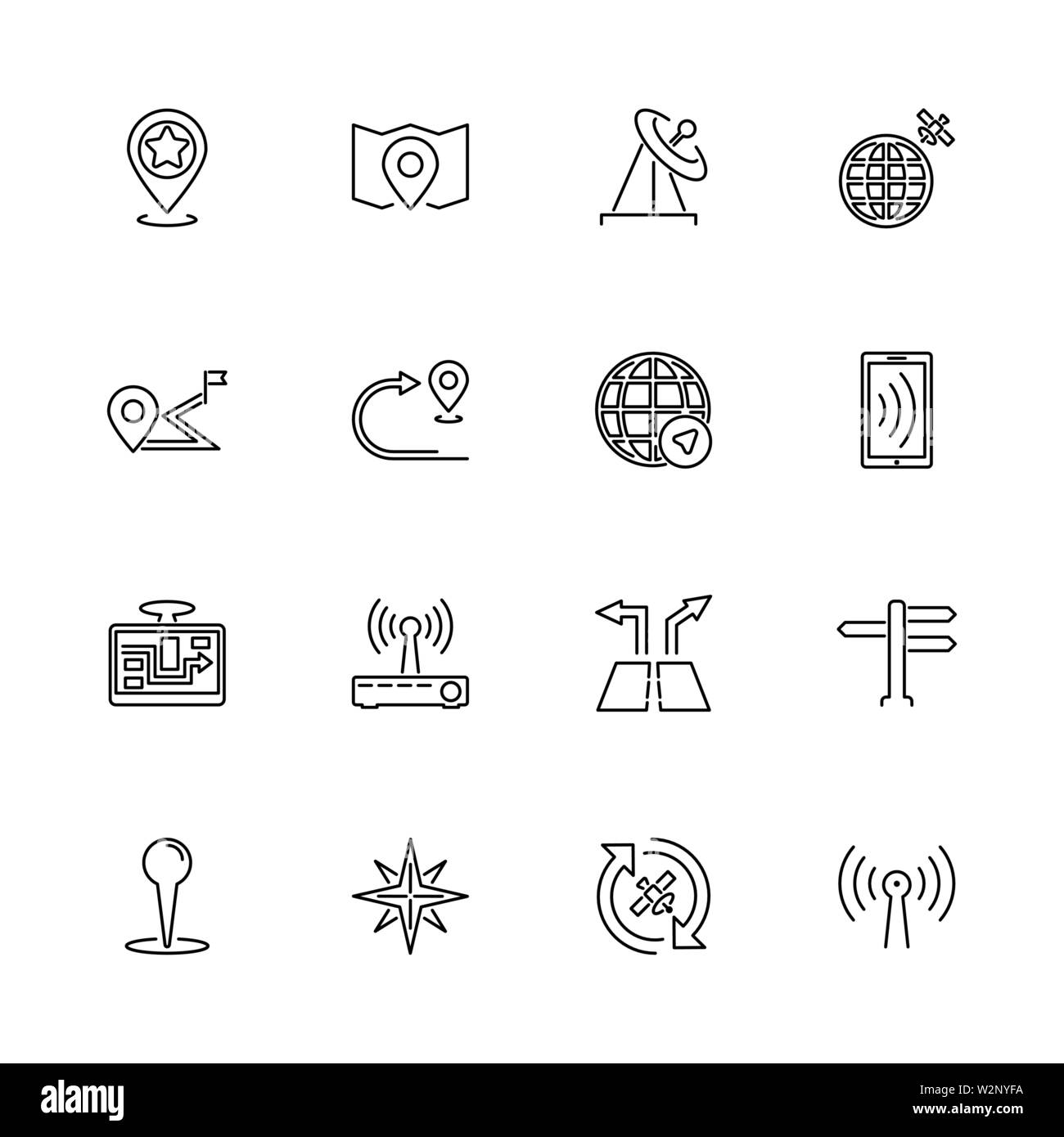 Satelite Navigation, GPS outline icons set - Black symbol on white ...
