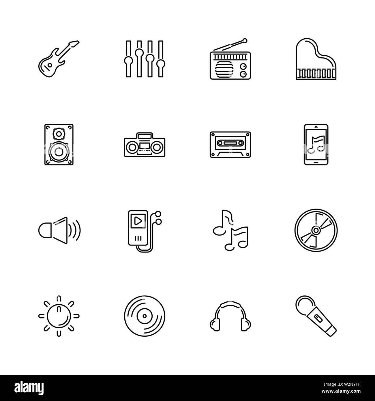 Music and Sound outline icons set - Black symbol on white background ...