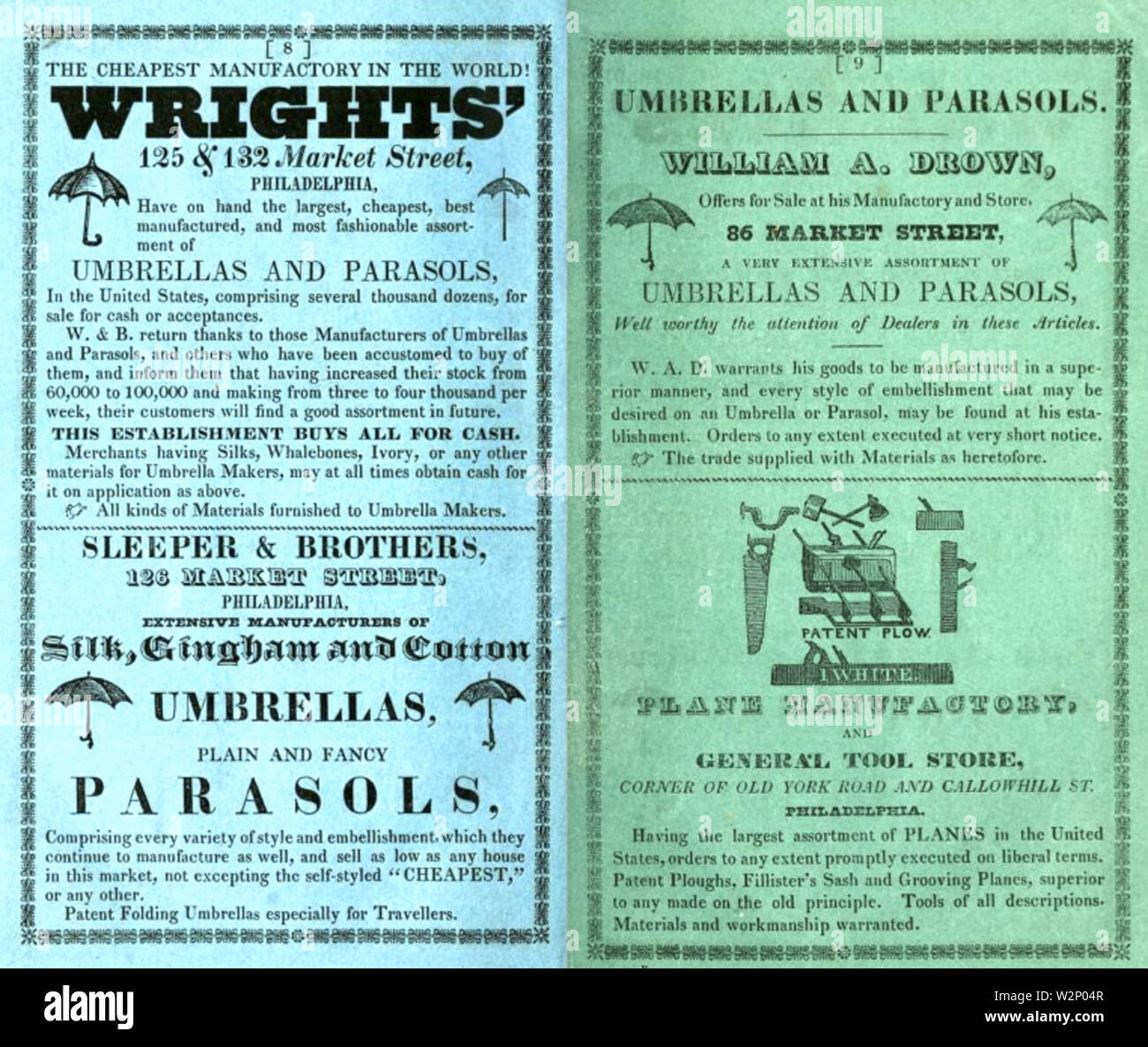 1841 umbrella ads Market St Philadelphia Stock Photo - Alamy