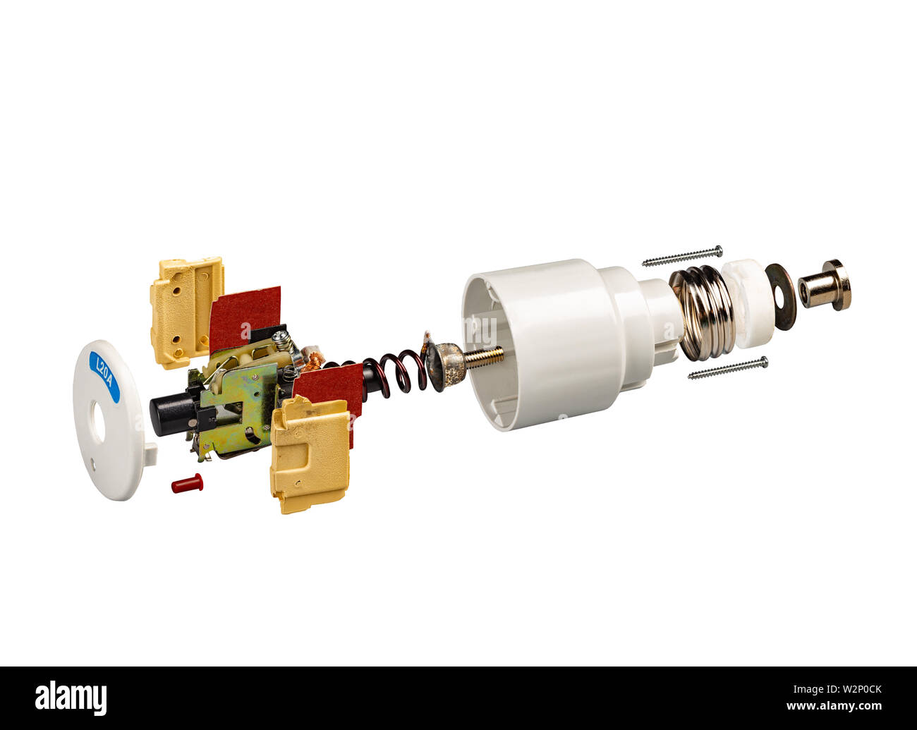 Explode view of old classic automate electrical fuse for home on white ...