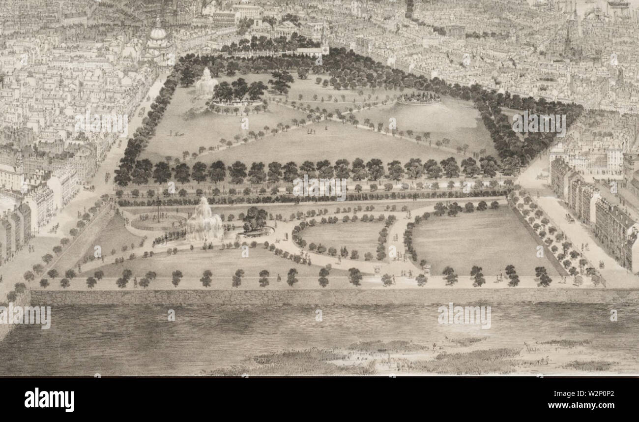 1850 PublicGarden BirdsEyeView Boston byJohnBachmann Stock Photo - Alamy