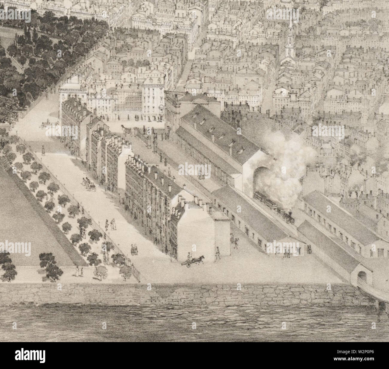 1850 ParkSquare BirdsEyeView Boston byJohnBachmann Stock Photo - Alamy