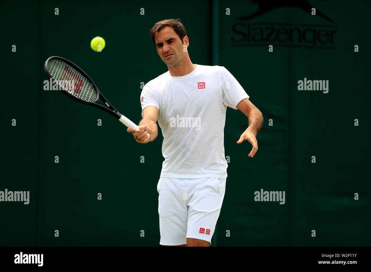 Roger Federer during a practice session on day nine of the Wimbledon ...