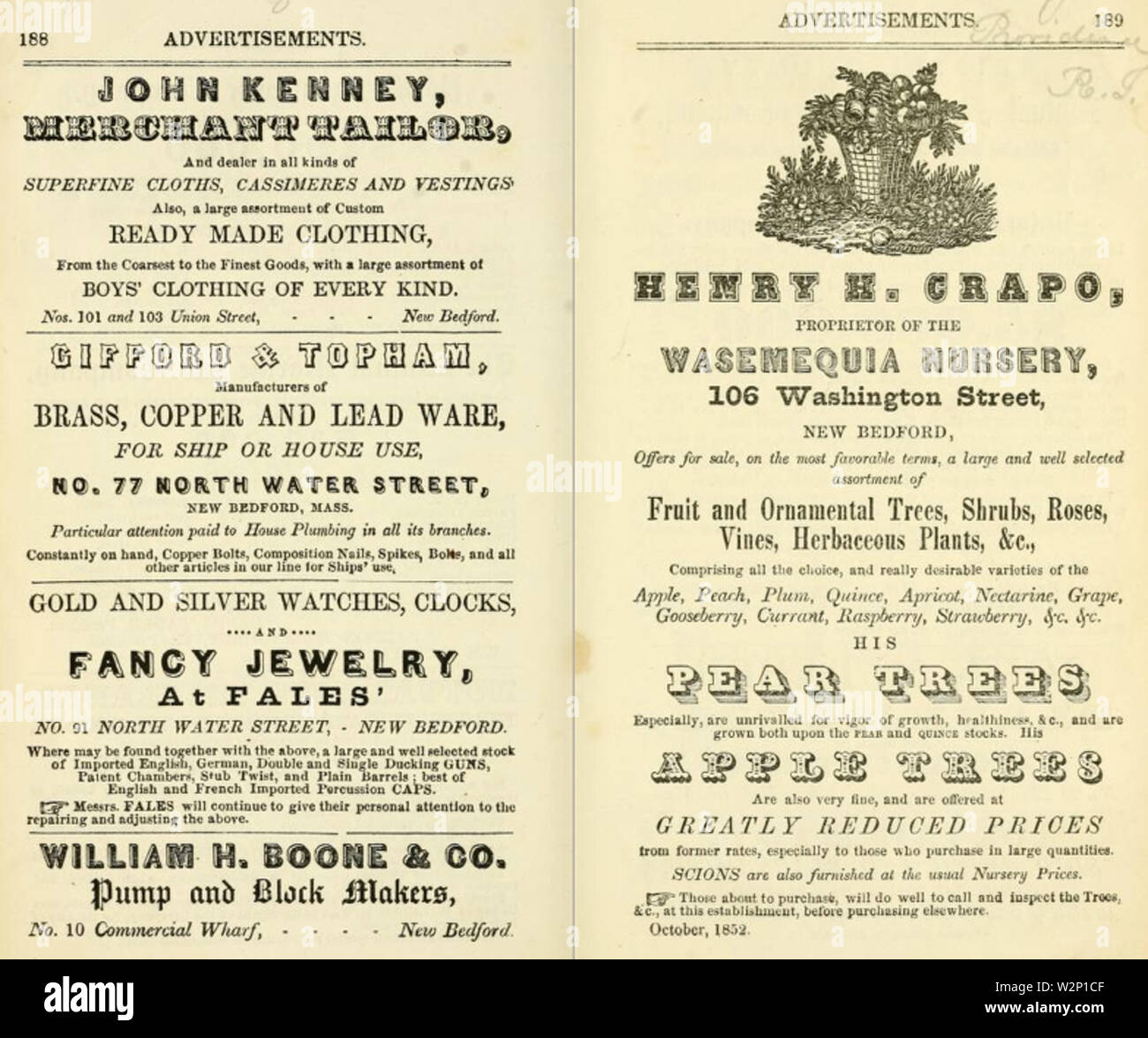 1852 advertisements NewBedfordDirectory Massachusetts p188 Stock Photo ...