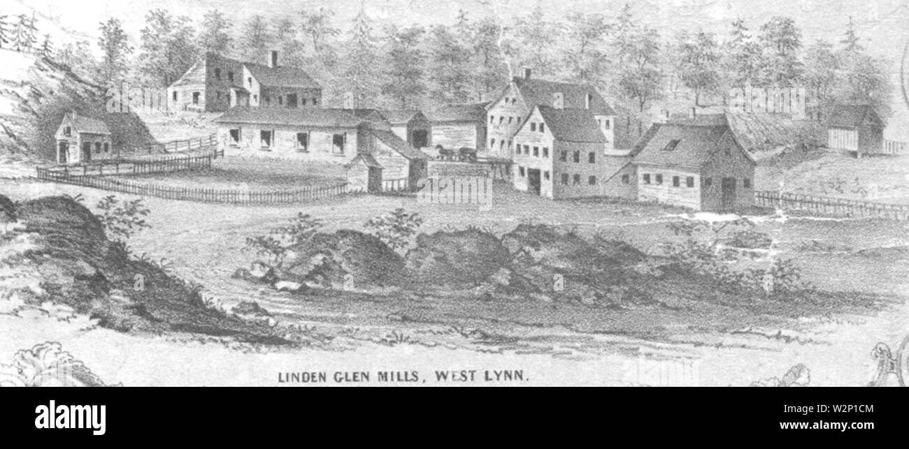 1852 mills Lynn Massachusetts map detail by McIntyre BPL 1285 Stock ...