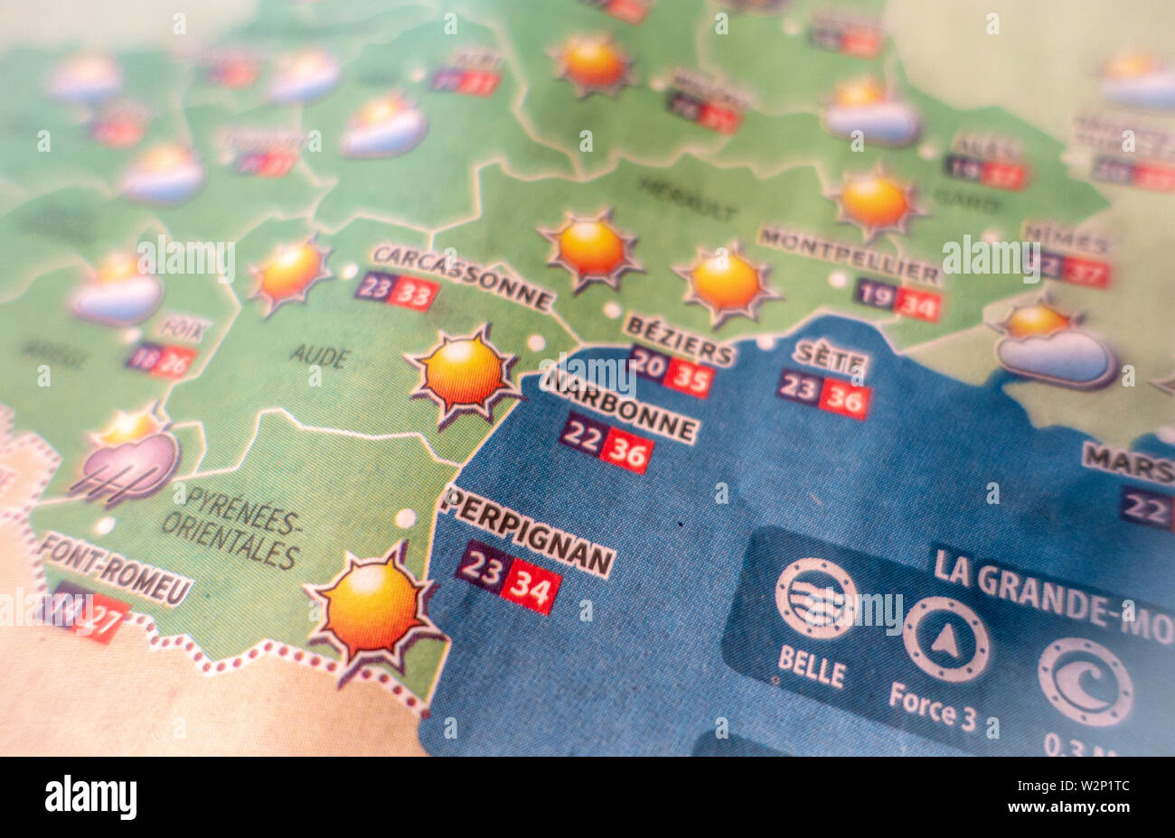 Newspaper heatwave weather predictions map for the South of France in ...