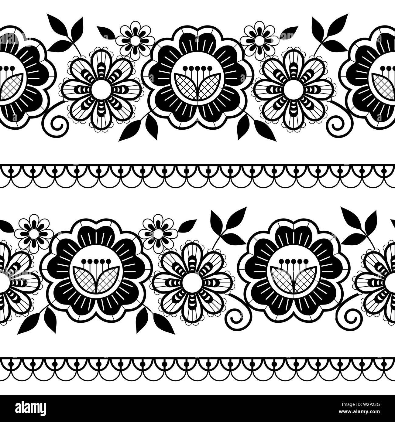 Seamless long lace pattern, ornamental design with roses, flowers and ...