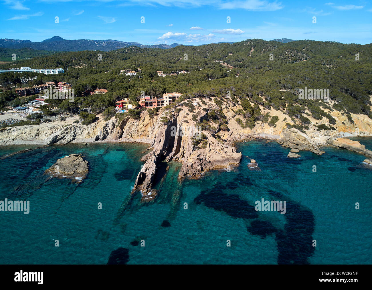 Aerial phto of Palma de Mallorca coastal seaside stony beaches ...