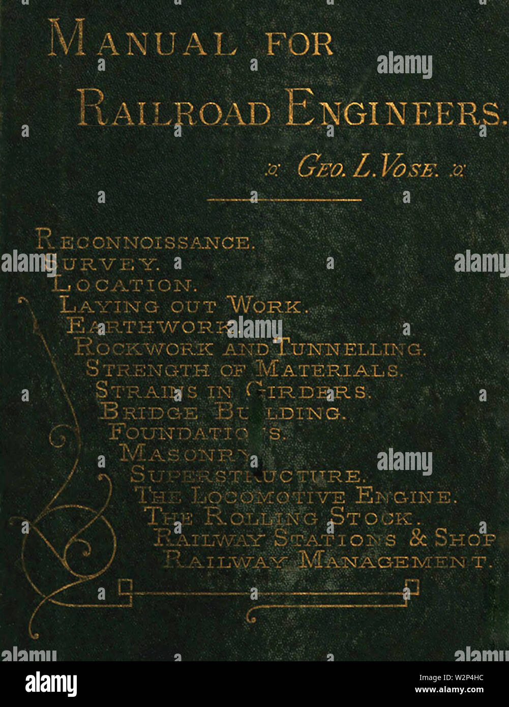 1872 Vose Manual for Railroad Engineers book cover Stock Photo - Alamy