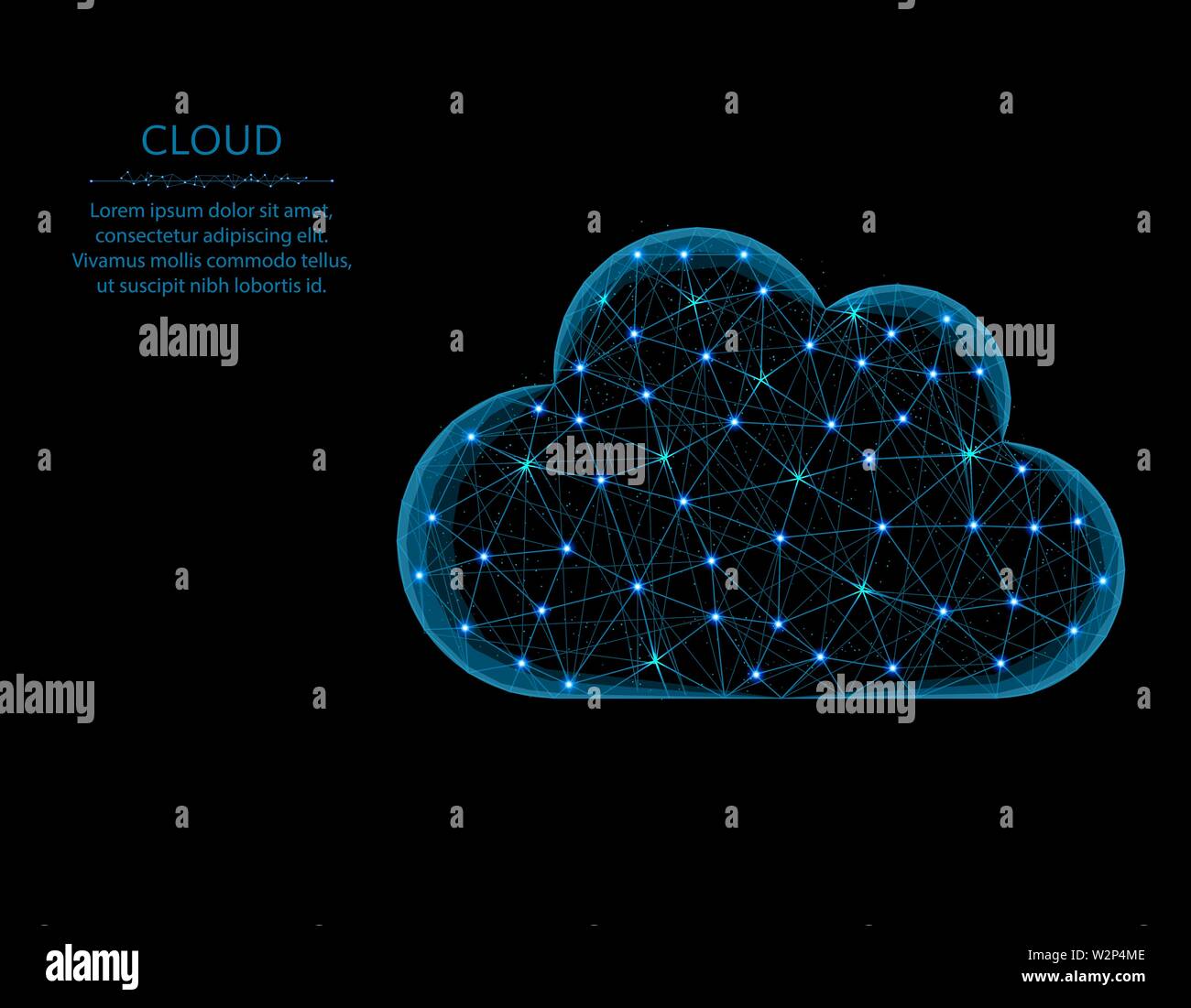 Cloud low poly model, weather in polygonal style, cloud server ...