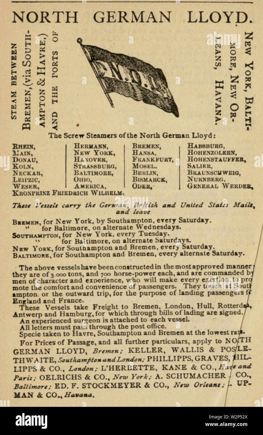 1876 North German Lloyd advertisement Stock Photo - Alamy