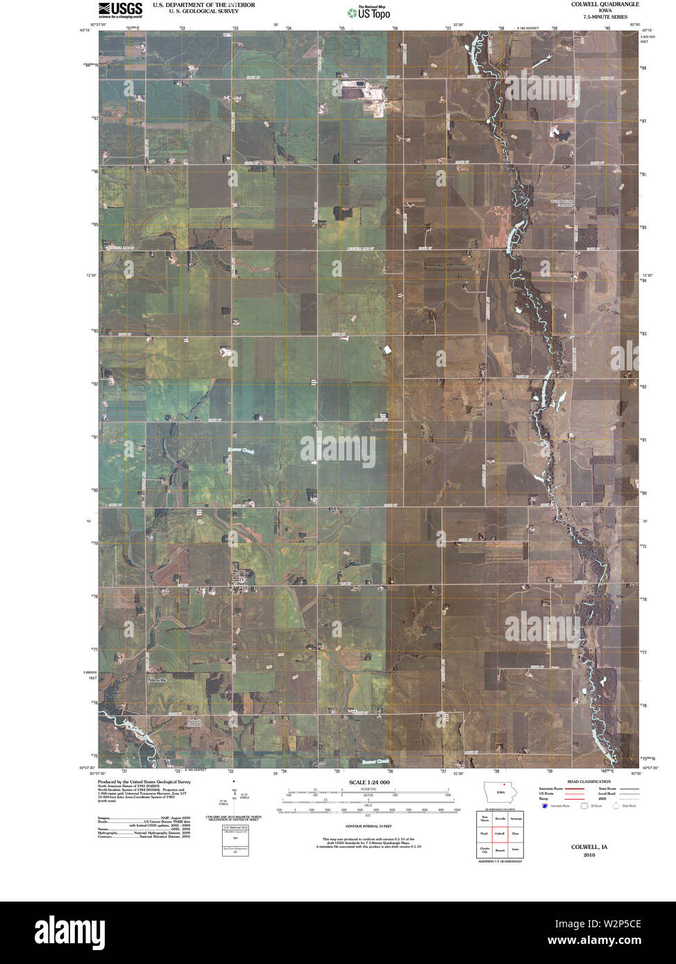USGS TOPO Maps Iowa IA Colwell 20100524 TM Restoration Stock Photo - Alamy