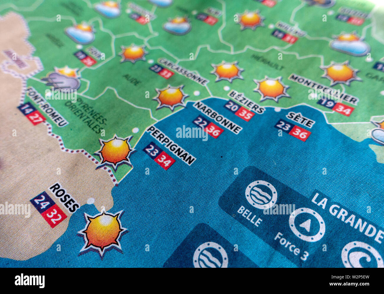 Newspaper heatwave weather predictions map for the South of France in ...