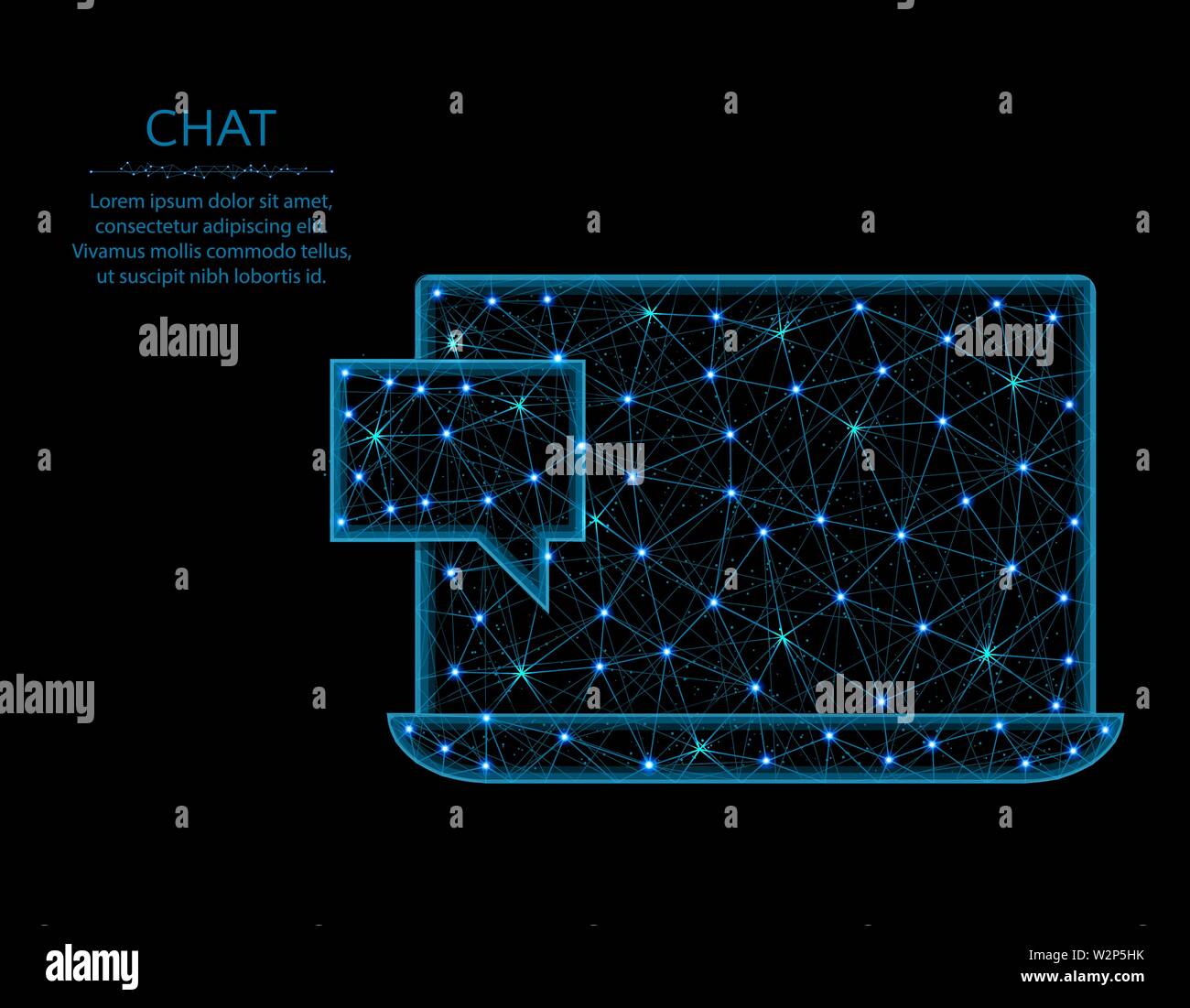 Chat low poly model, Laptop in polygonal style, one new message ...