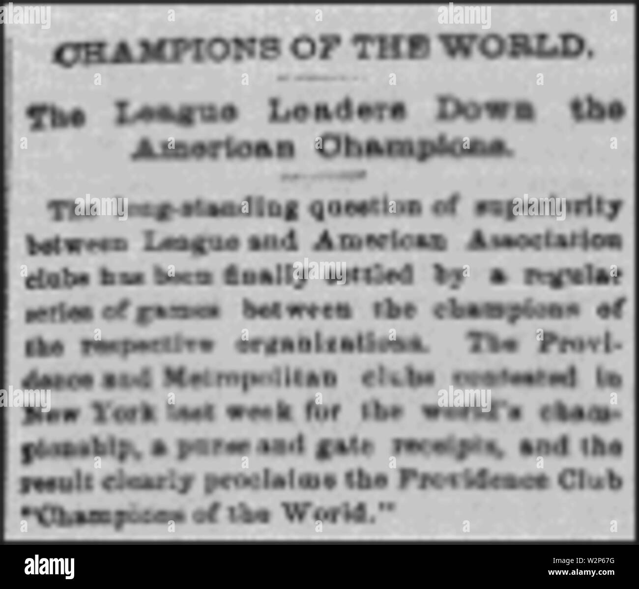 1884 newspaper clipping describing the first World Series Stock Photo ...