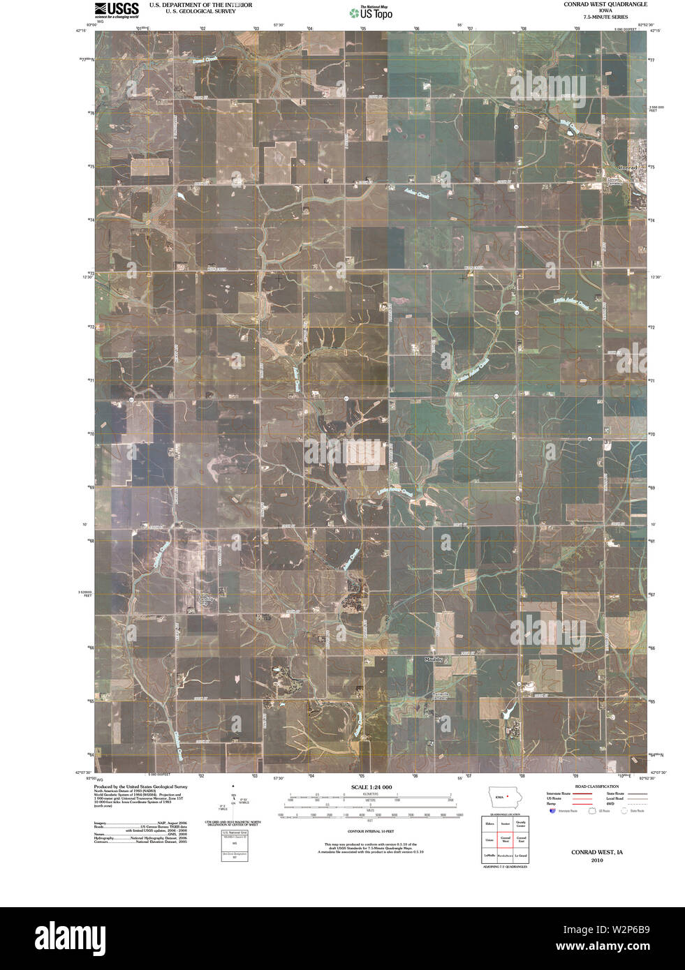 USGS TOPO Maps Iowa IA Conrad West 20100427 TM Restoration Stock Photo ...