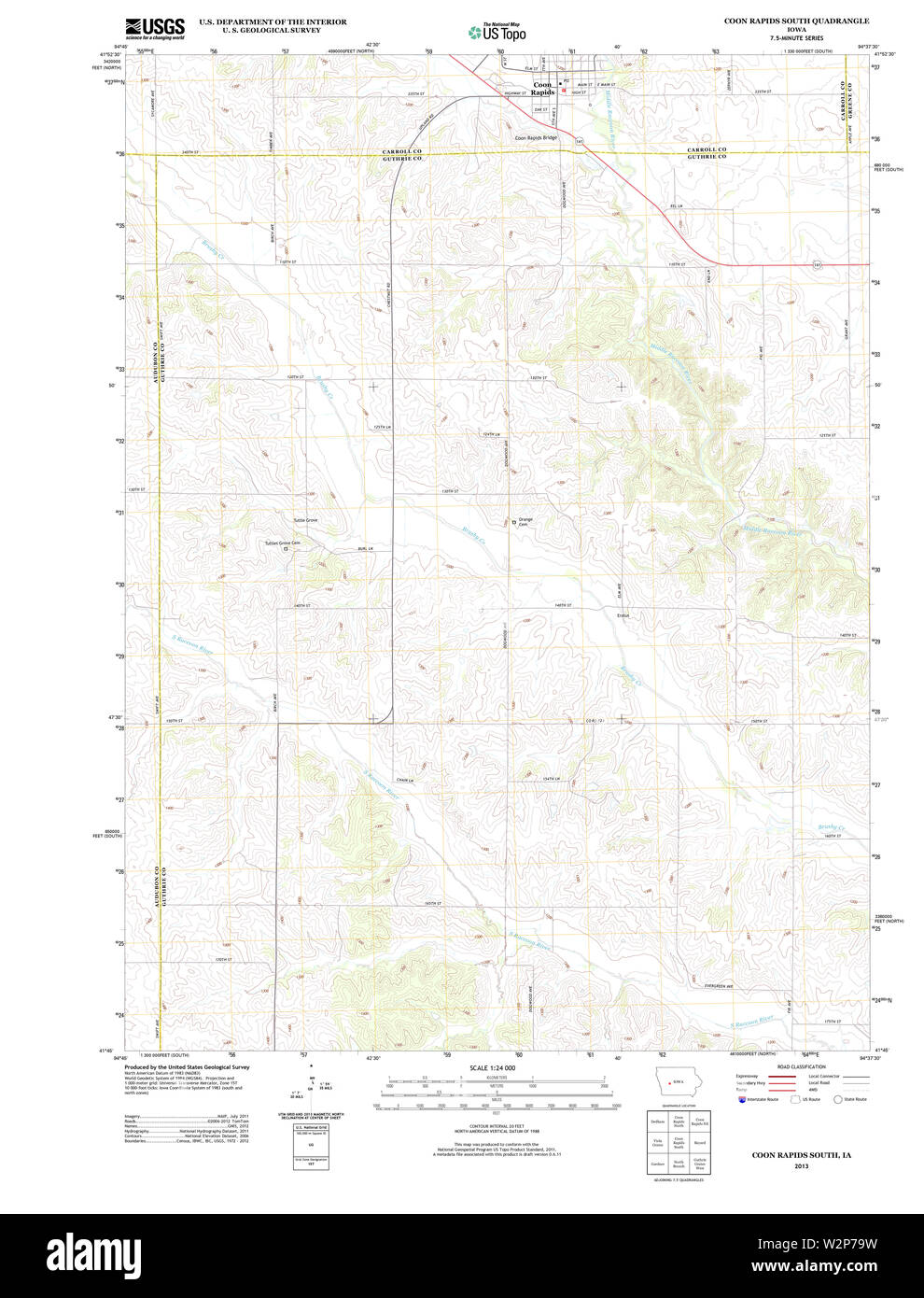 USGS TOPO Maps Iowa IA Coon Rapids South 20130410 TM Restoration Stock ...