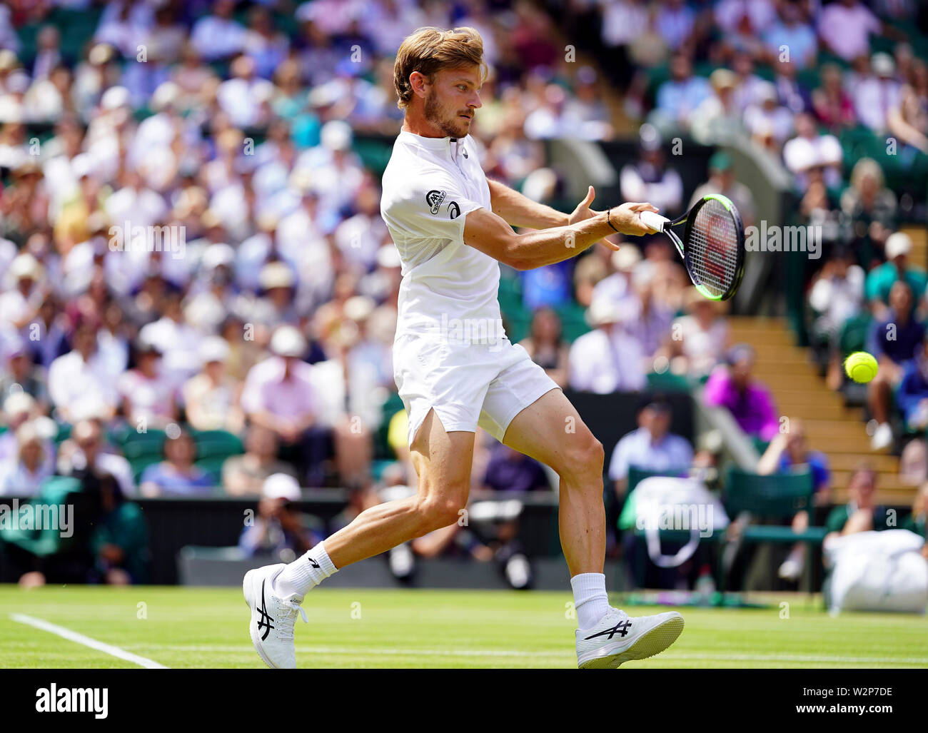David Goffin in action on day nine of the Wimbledon Championships at ...