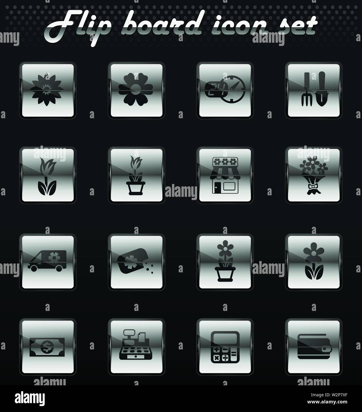 flower shop vector flip mechanical icons for user interface design ...