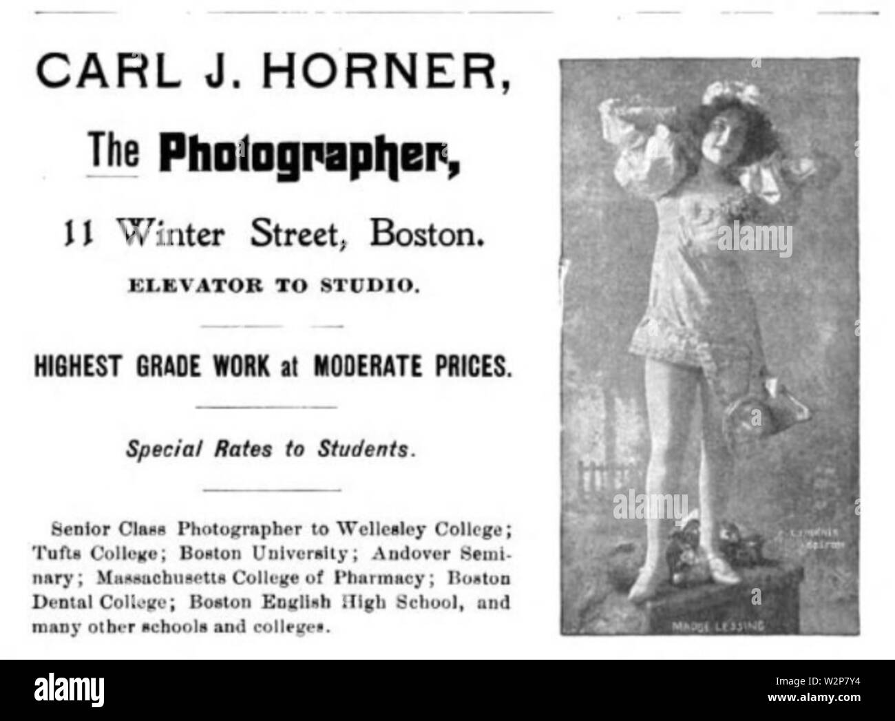 1898 Carl J Horner photographer advert Boston USA Stock Photo - Alamy