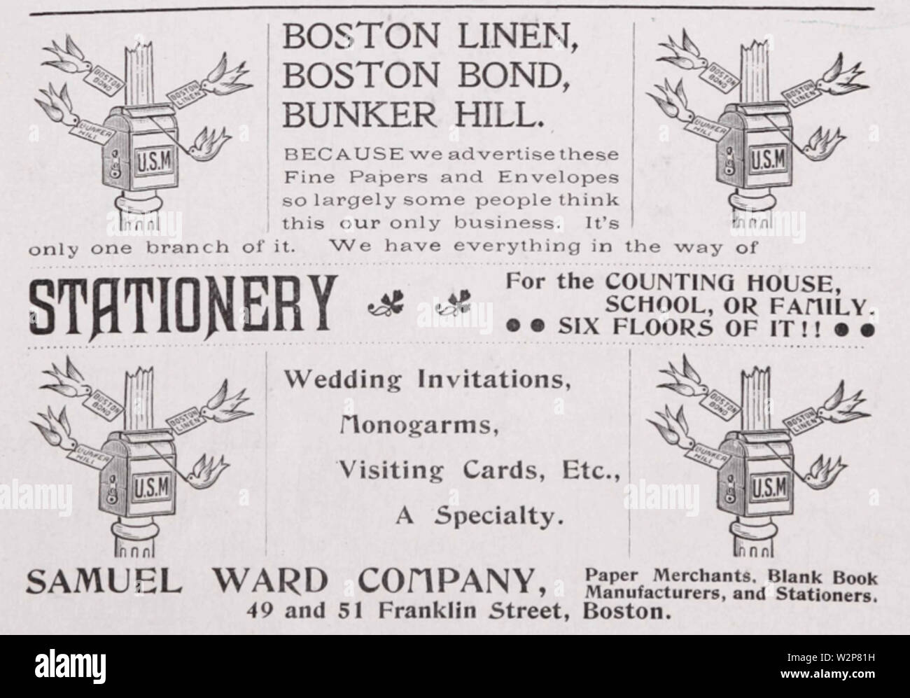 1898 SamuelWard FranklinSt Boston ad NewtonMA BlueBook Stock Photo - Alamy