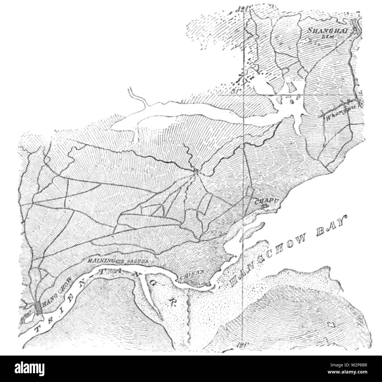 1900 map of Hangchow Bay to Tsien Tang River Stock Photo - Alamy