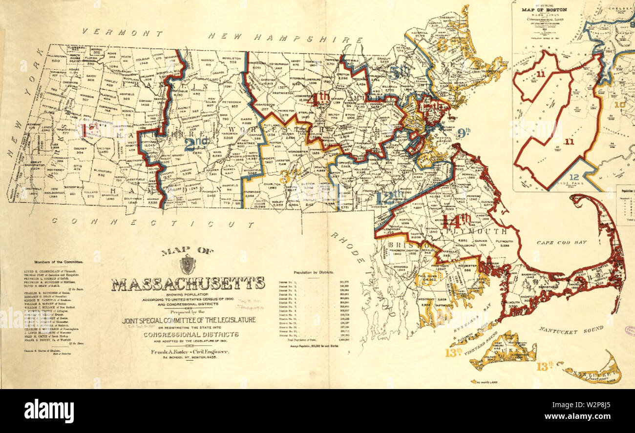 1901 Massachusetts Congressional Districts map BPL 12688 Stock Photo ...