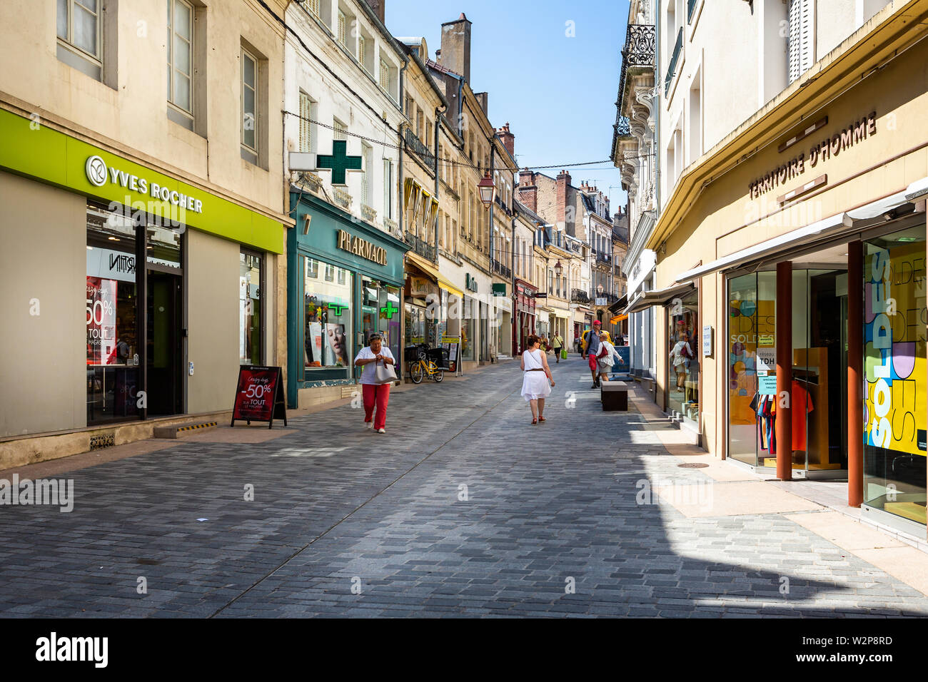 Pedestrian shopping zone in Autun, Burgundy, France on 5 July 2019 ...