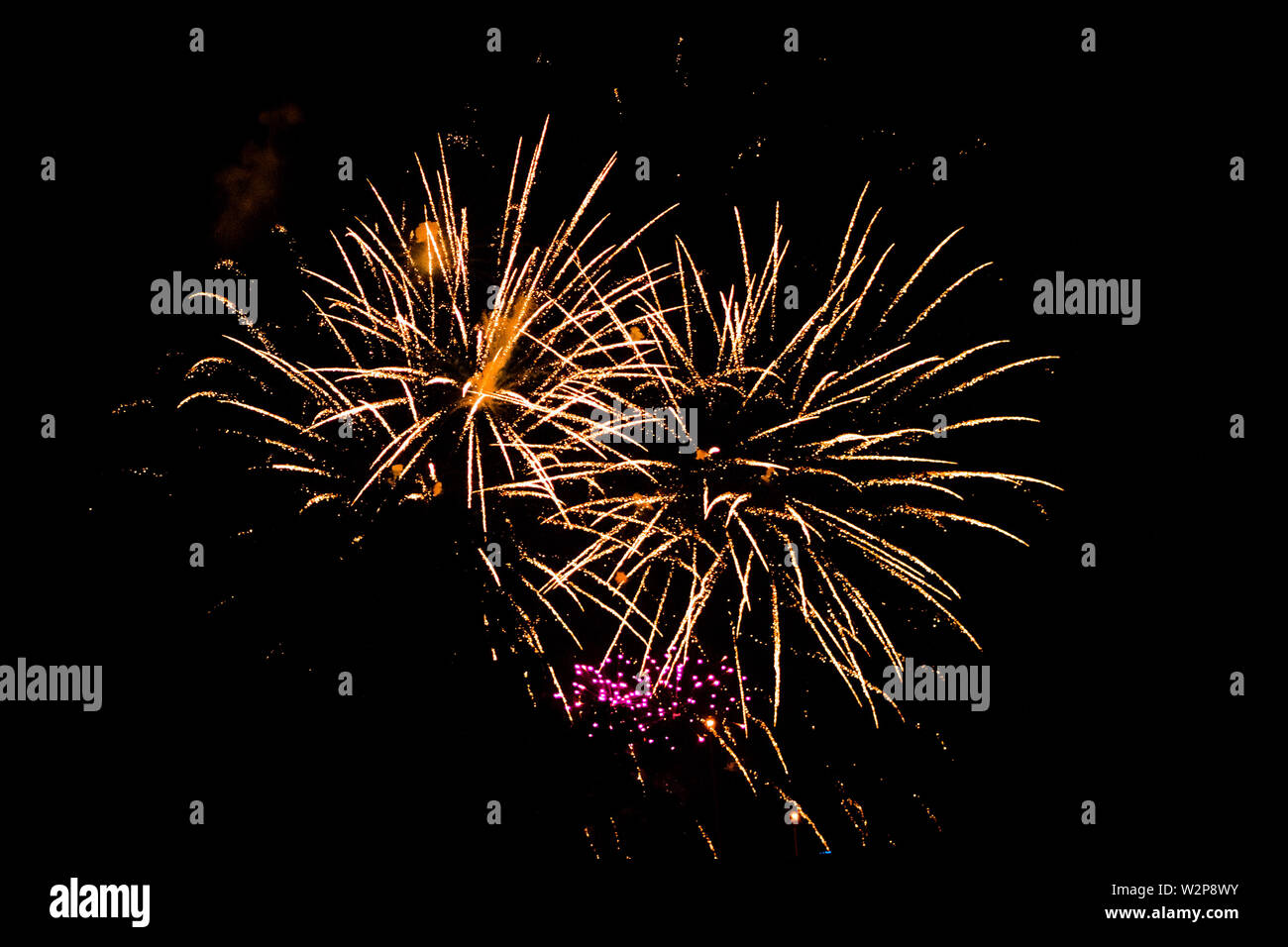 Shot of fireworks exploding on the 4th of July in Grand Rapids Michigan ...