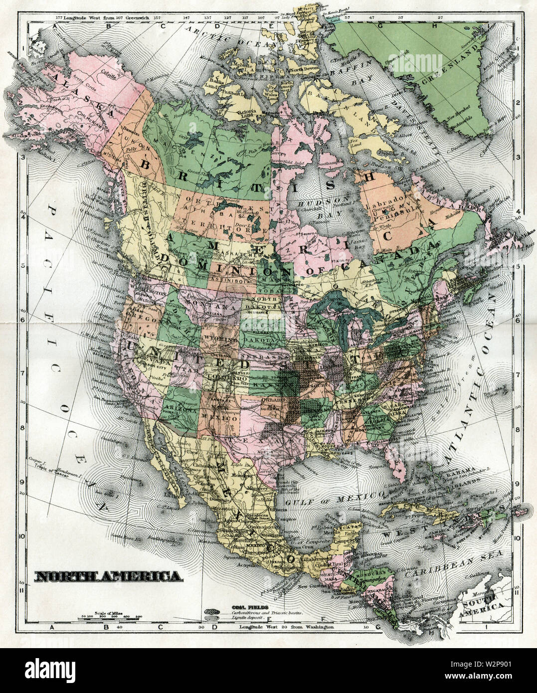 1904 map of North America Stock Photo - Alamy