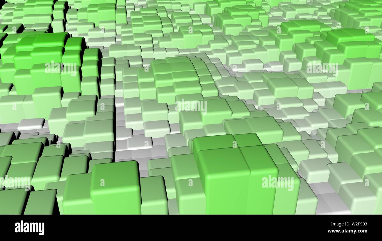 Bright colorful, dynamic and shiny solid squares floating in a wavy ...