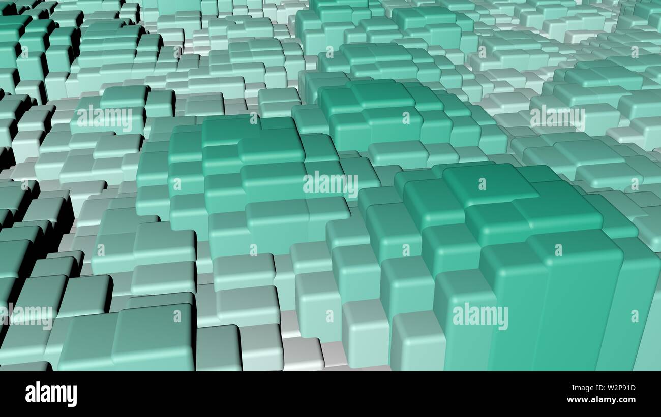 Bright colorful, dynamic and shiny solid squares floating in a wavy ...