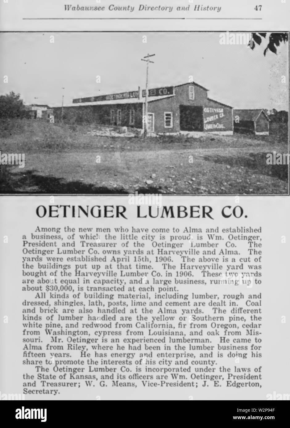 1907 OetingerLumber Alma Kansas USA Stock Photo - Alamy