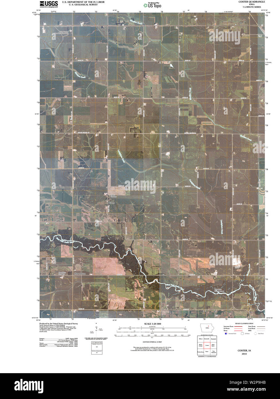 USGS TOPO Maps Iowa IA Coster 20100517 TM Restoration Stock Photo - Alamy